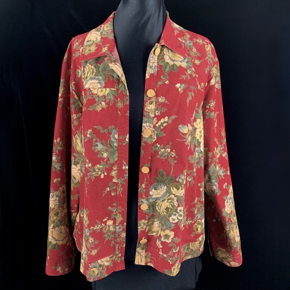 TravelSmith | Jackets & Coats | Travelsmith Floral Denim Jacket Xl ...